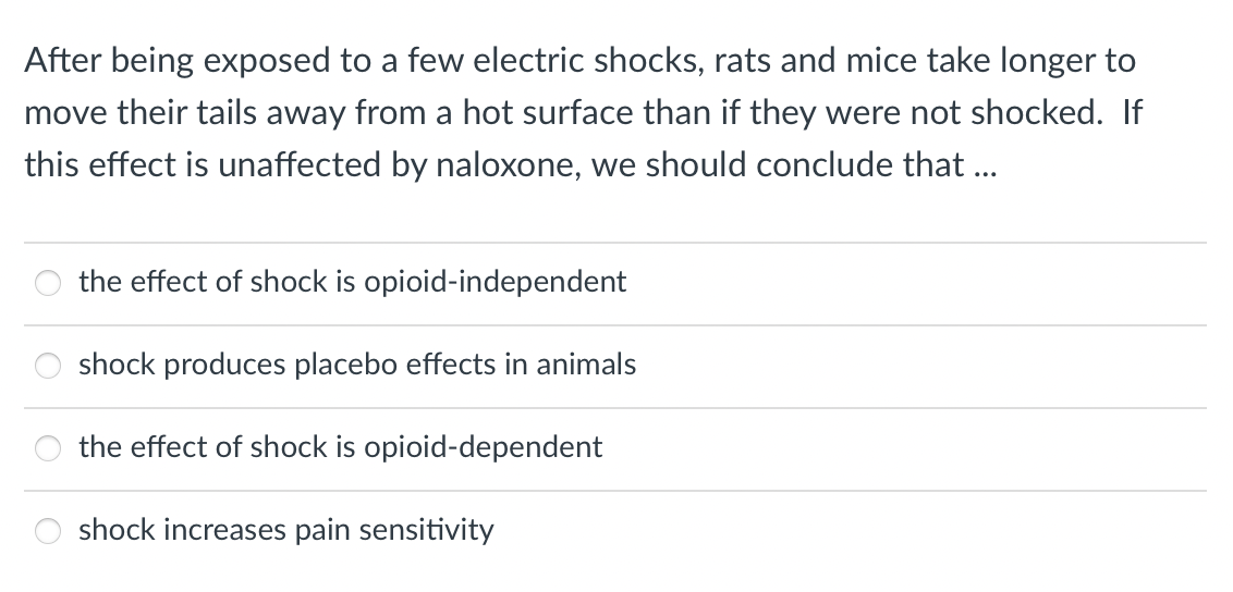 Solved After being exposed to a few electric shocks, rats | Chegg.com