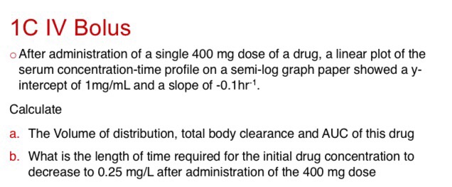 1C IV Bolus o After administration of a single 400 mg | Chegg.com