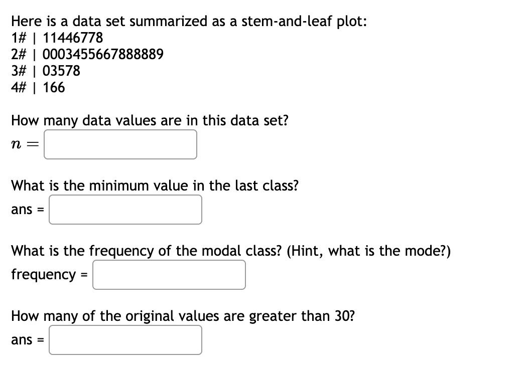 Solved Here is a data set summarized as a stem-and-leaf | Chegg.com