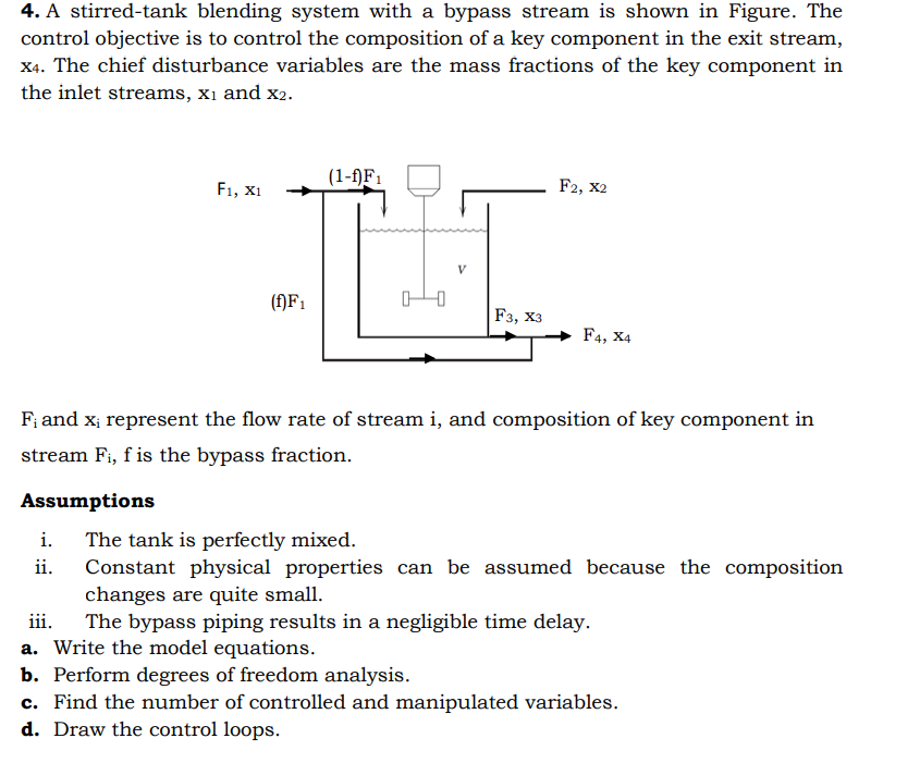 Solved 4. A stirred-tank blending system with a bypass | Chegg.com