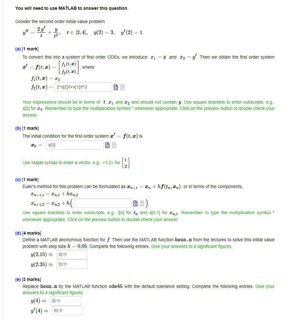 You will need to use MATLAB to answer this question. | Chegg.com