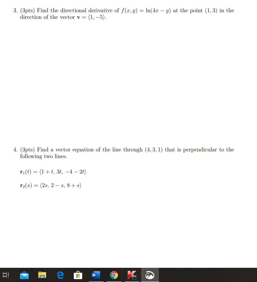 Solved 3. (3pts) Find the directional derivative of f(1, y) | Chegg.com