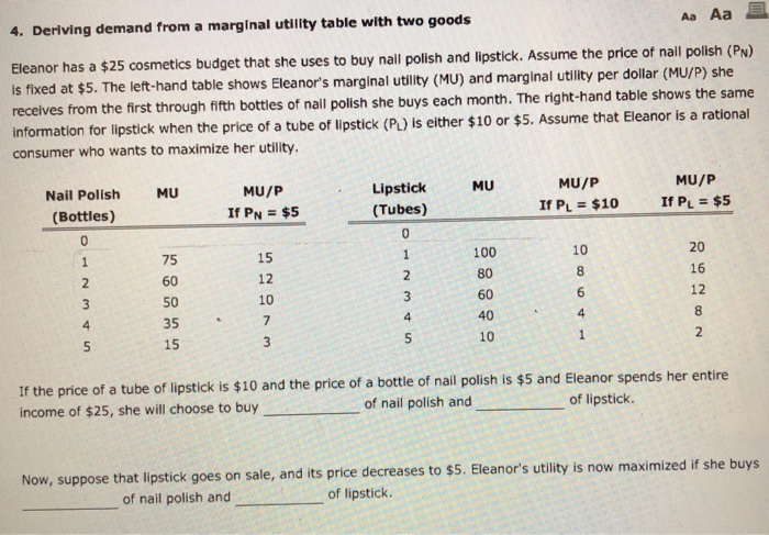 Solved 4. Derlving demand from a marginal utility table with | Chegg.com