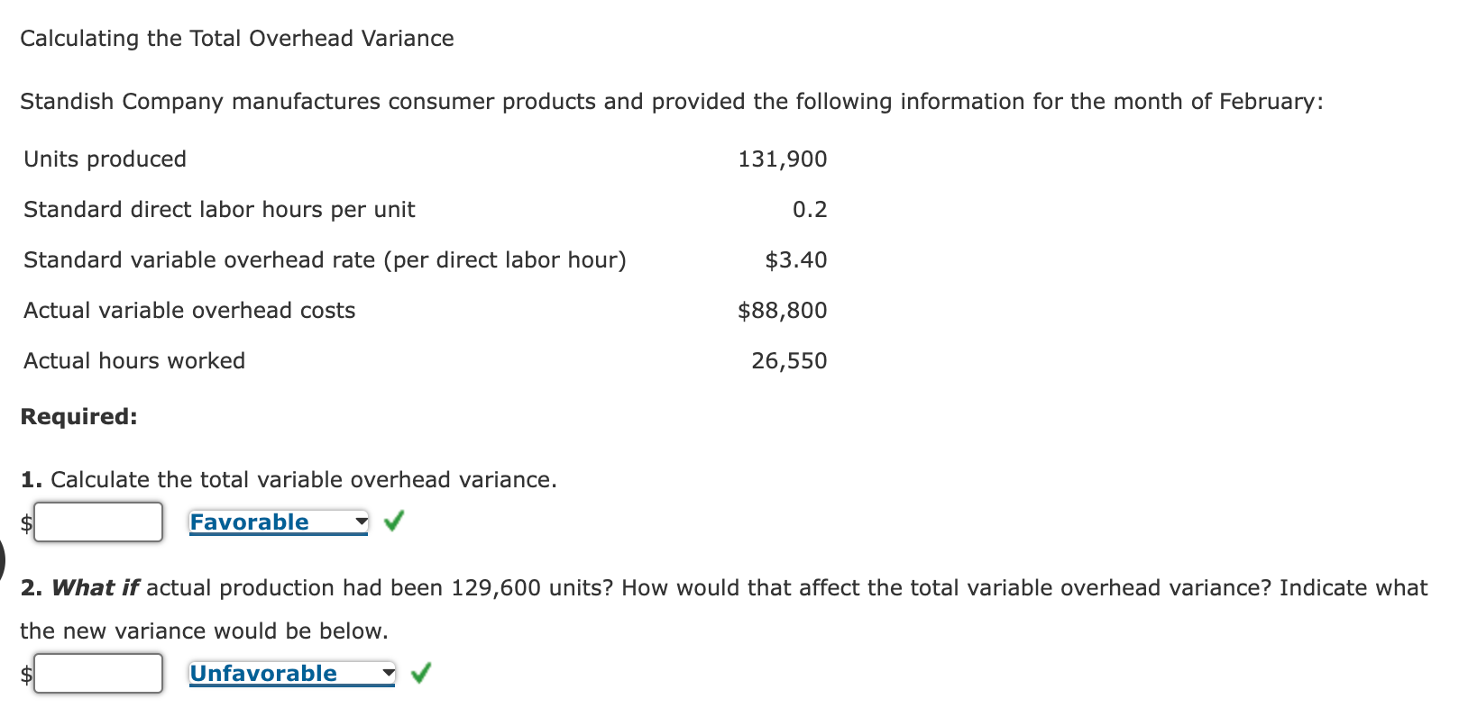 Solved Calculating the Total Overhead Variance Standish | Chegg.com