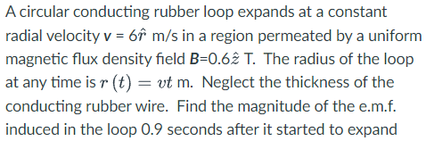 Solved A circular conducting rubber loop expands at a | Chegg.com