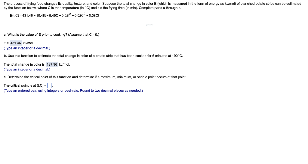 Solved The process of frying food changes its quality, | Chegg.com