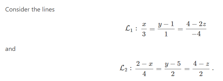 Solved A) Find the intersection point, P, of L1 and L2 B) | Chegg.com