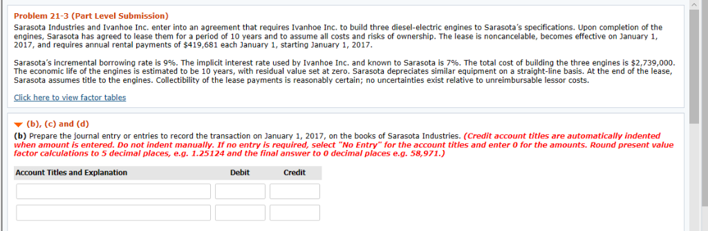 Solved Problem 21-3 (Part Level Submission) Sarasota | Chegg.com