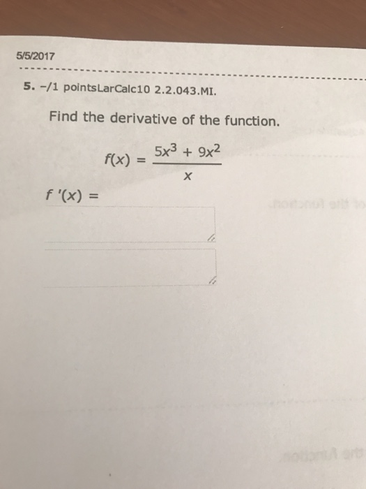 Solved Find The Derivative Of The Function F X 5x 3