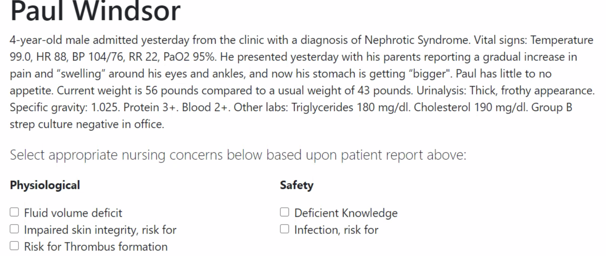 Solved Paul Windsor 4-year-old male admitted yesterday from | Chegg.com