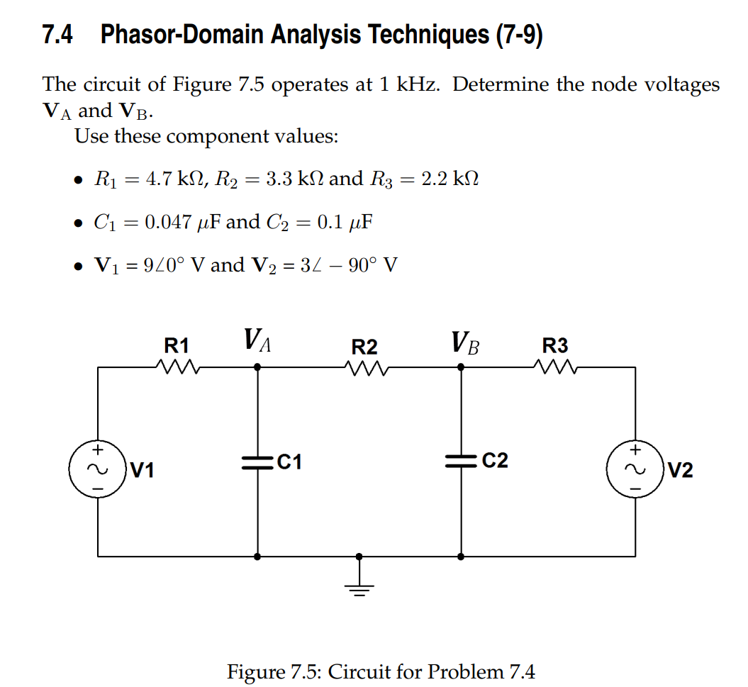 Solved 7.4 Phasor-Domain Analysis Techniques (7-9) The | Chegg.com