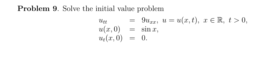 Solved Problem 9. Solve the initial value problem Utt = | Chegg.com
