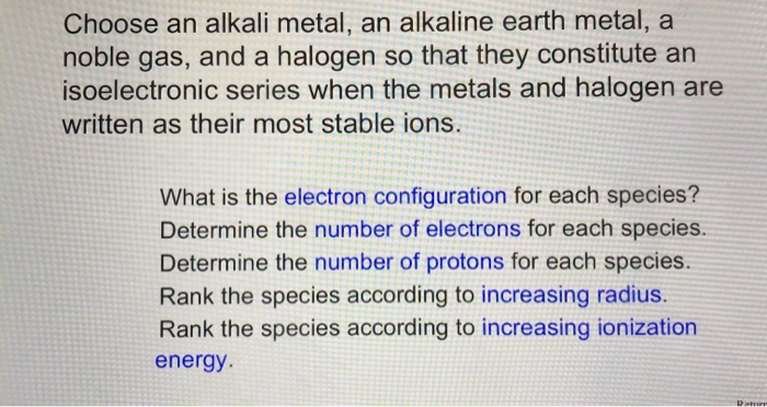 Solved Choose an alkali metal, an alkaline earth metal, a | Chegg.com