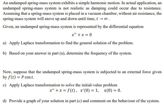 Solved An undamped spring-mass system exhibits a simple | Chegg.com