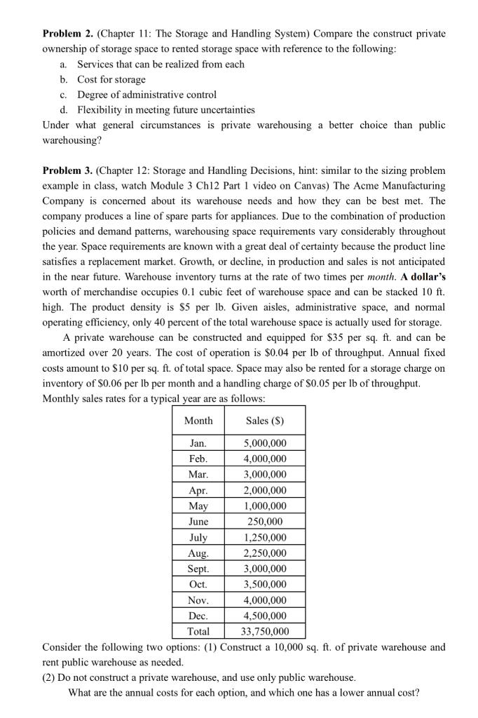 Solved Logistics Management Homework #3 Problem 1. (Chapter | Chegg.com