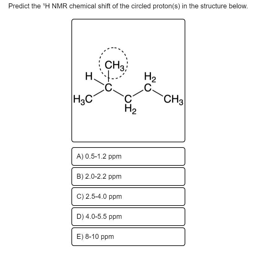 Solved Predict the 'H NMR chemical shift of the circled | Chegg.com