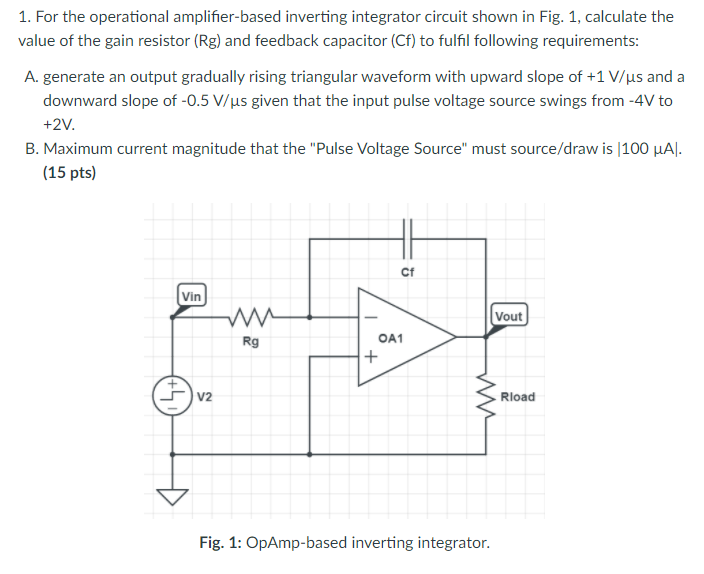 Solved 1. For the operational amplifier-based inverting | Chegg.com