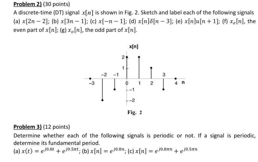 Solved Problem 2) (30 points) A discrete-time (DT) signal | Chegg.com