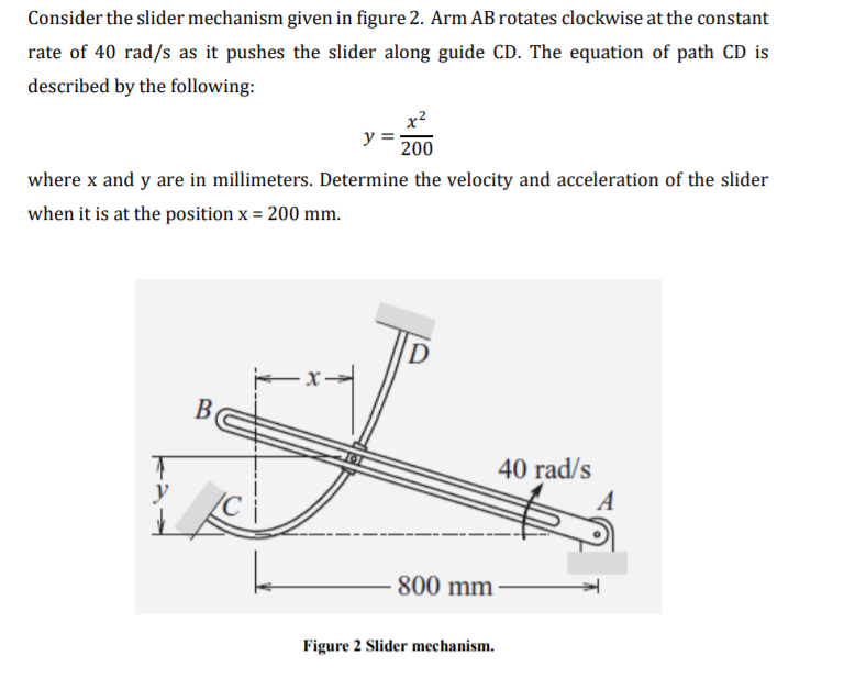 Solved Consider the slider mechanism given in figure 2. Arm | Chegg.com