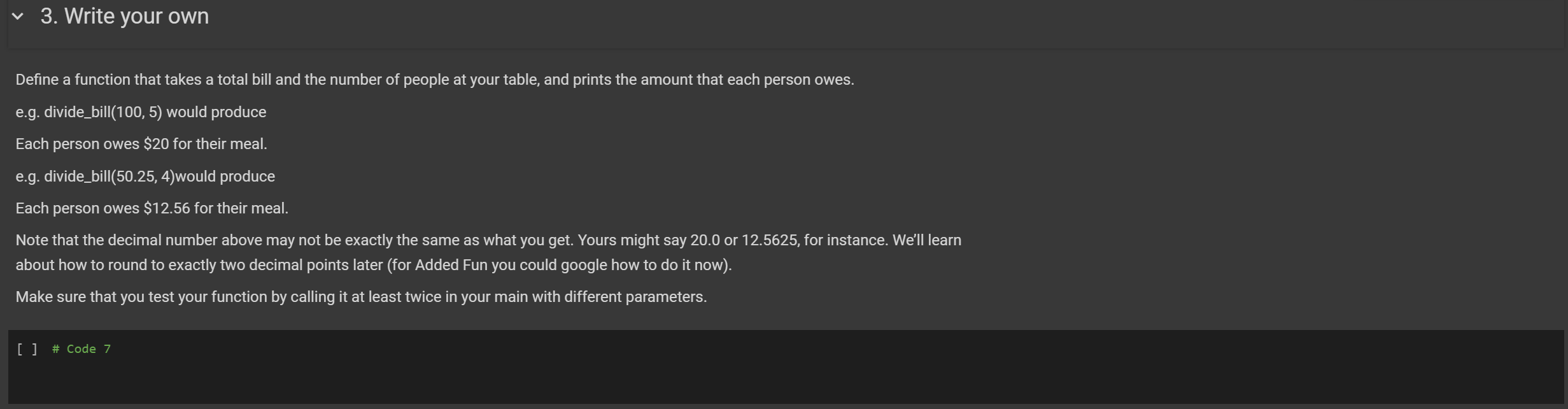 Solved Provide your main code for Code 7, ﻿which should | Chegg.com