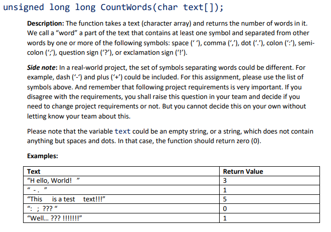 Solved unsigned long long CountWords (char text[]); | Chegg.com