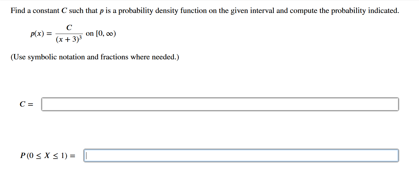 Solved Find a constant C such that p is a probability | Chegg.com