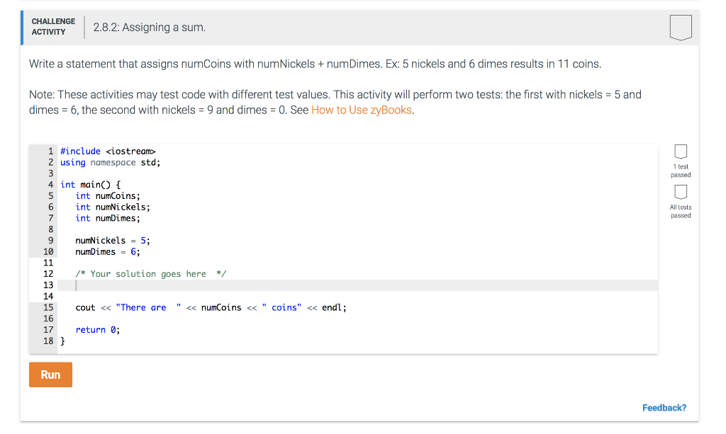 Solved CHALLENGE ACTIVITY 2.8.2: Assigning a sum. Write a | Chegg.com