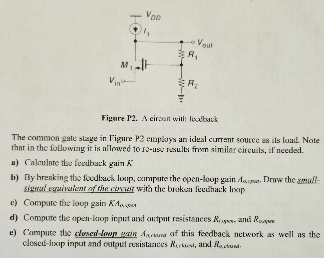 Solved Figure P2. A circuit with feedback The common gate | Chegg.com