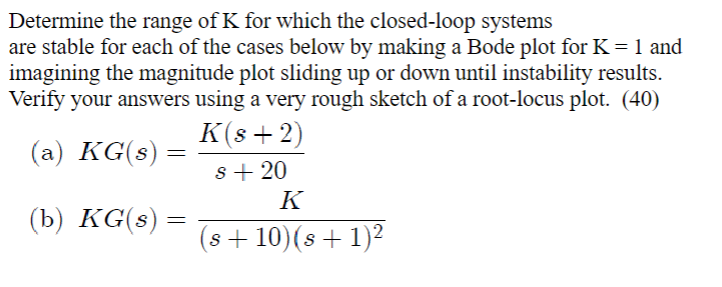 Solved Determine the range of K for which the closed-loop | Chegg.com