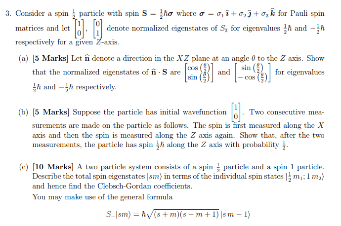 3. Consider a spin 21 particle with spin S=21ℏσ where | Chegg.com