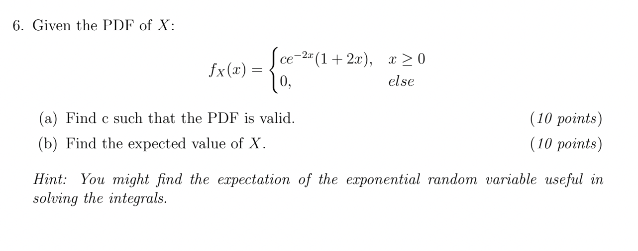 Solved Given the PDF of x | Chegg.com
