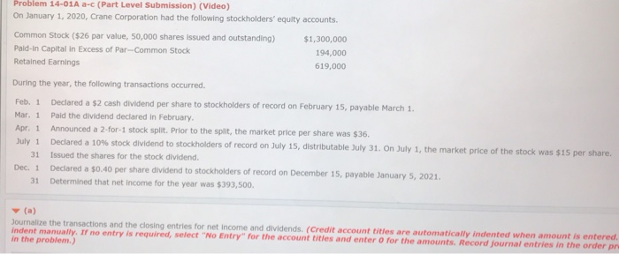 Solved Problem 14-01A a-c (Part Level Submission) (Video) On | Chegg.com