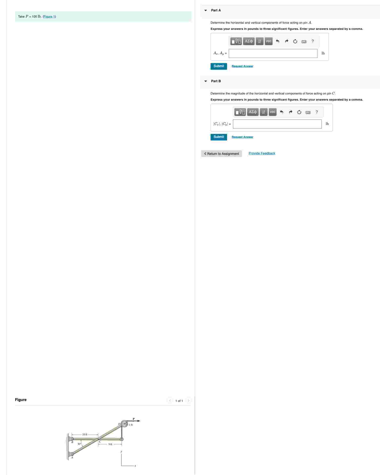 Solved Take \( ﻿P=100 \mathrm{Ib} \). (Finure 1)Part | Chegg.com