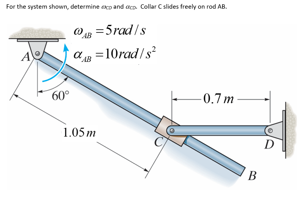 Solved For the system shown, determine ωCD and αCD. Collar C | Chegg.com