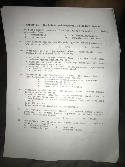 Solved Chapter 11 -The Origin and Dispersal of Modern Humans | Chegg.com