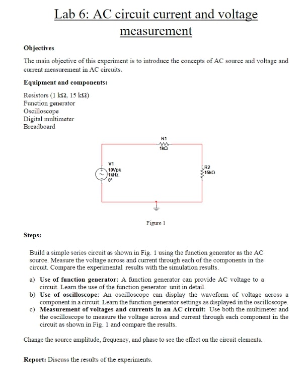 Lab 6: AC circuit current and voltage measurement | Chegg.com
