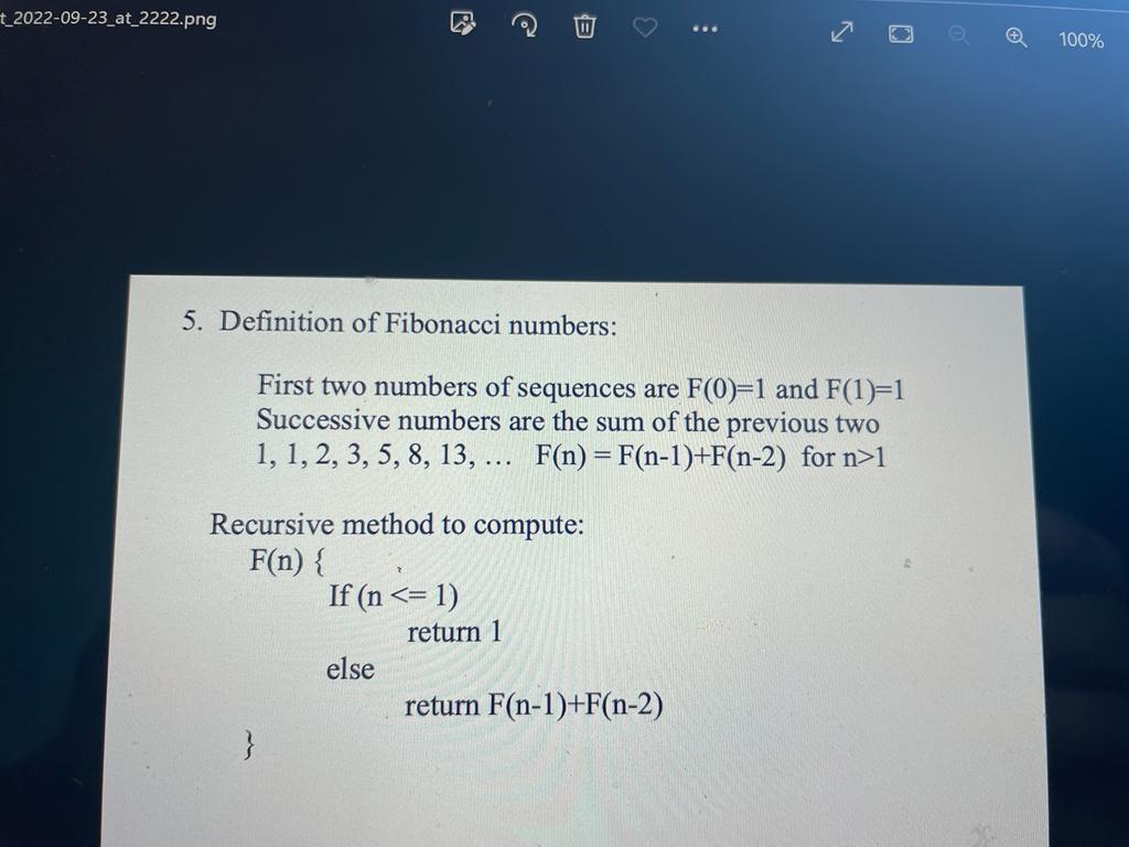 Solved 5. Definition of Fibonacci numbers: First two numbers | Chegg.com