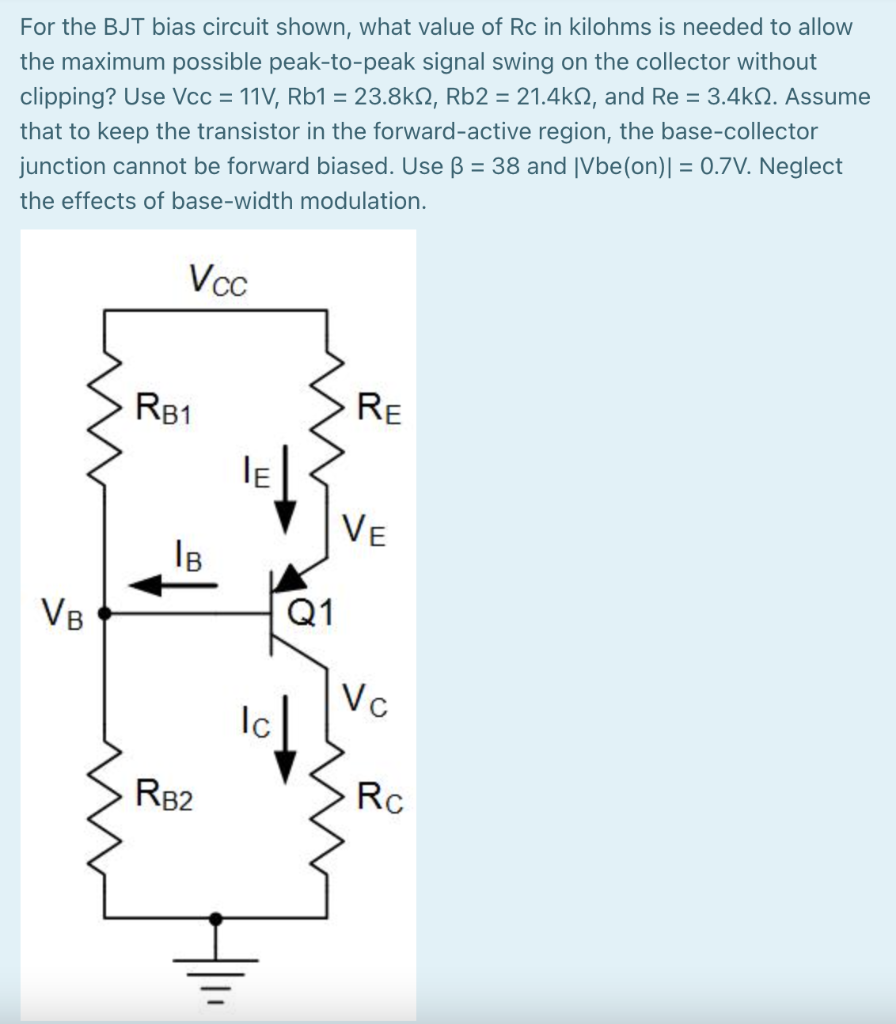 Solved For the BJT bias circuit shown, what value of Rc in | Chegg.com