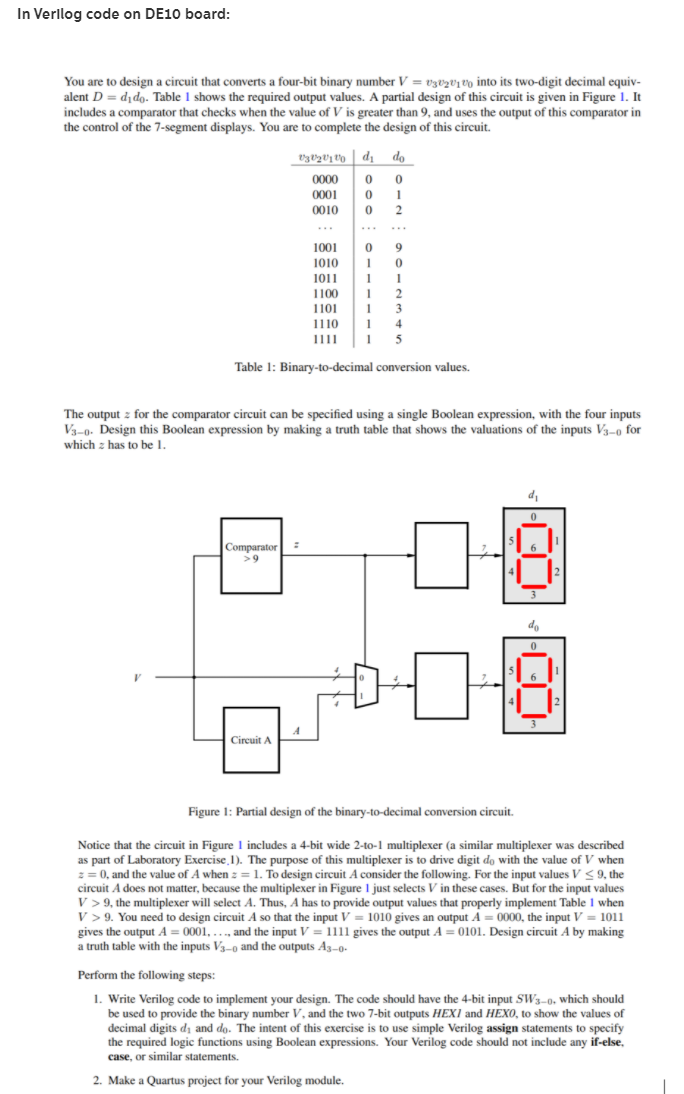 In Verllog code on DE10 board: You are to design a | Chegg.com