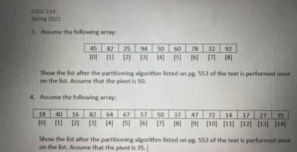 Solved COSC 214 Spont 2022 3. Assume the following array: 45 | Chegg.com