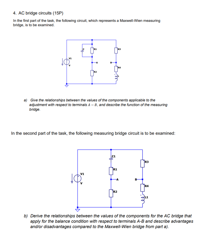 AC bridge circuits In the first part of the task, the | Chegg.com