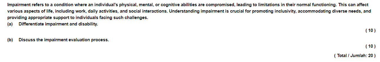 Solved Impairment refers to a condition where an | Chegg.com