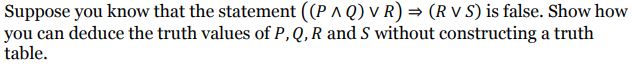 Solved Suppose you know that the statement ((P∧Q)∨R)⇒(R∨S) | Chegg.com