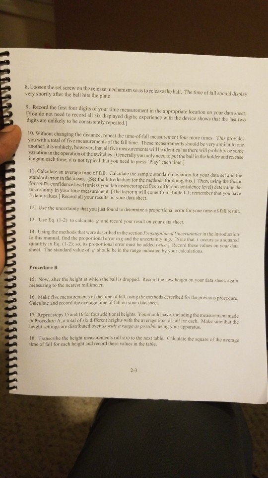 Experiment 2. Local Free-Fall Acceleration Purpose To | Chegg.com