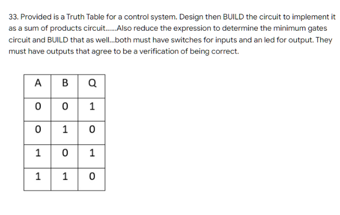 Solved 33. Provided is a Truth Table for a control system. | Chegg.com