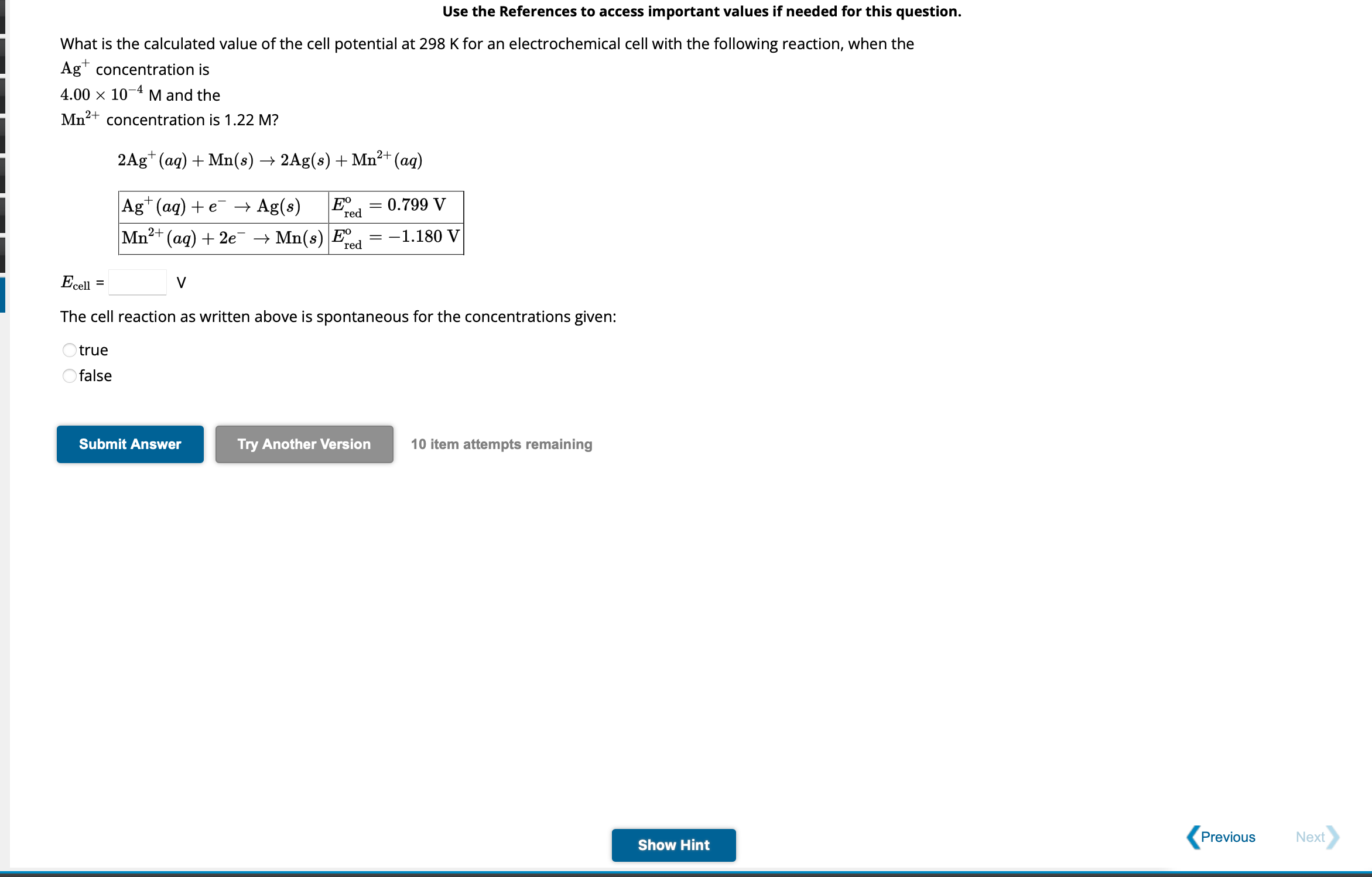 Solved What Is The Calculated Value Of The Cell Potential At