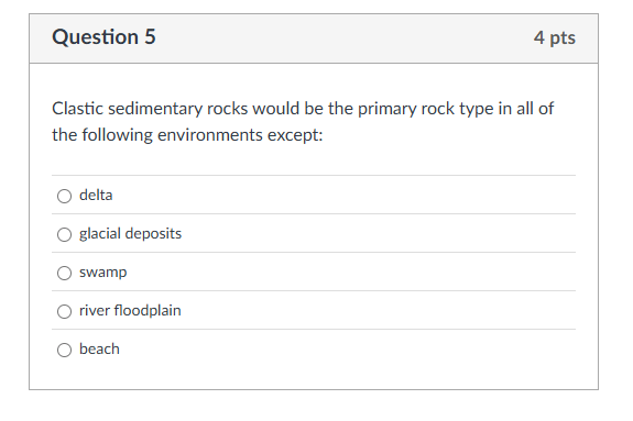 Solved Question 5Clastic sedimentary rocks would be the | Chegg.com