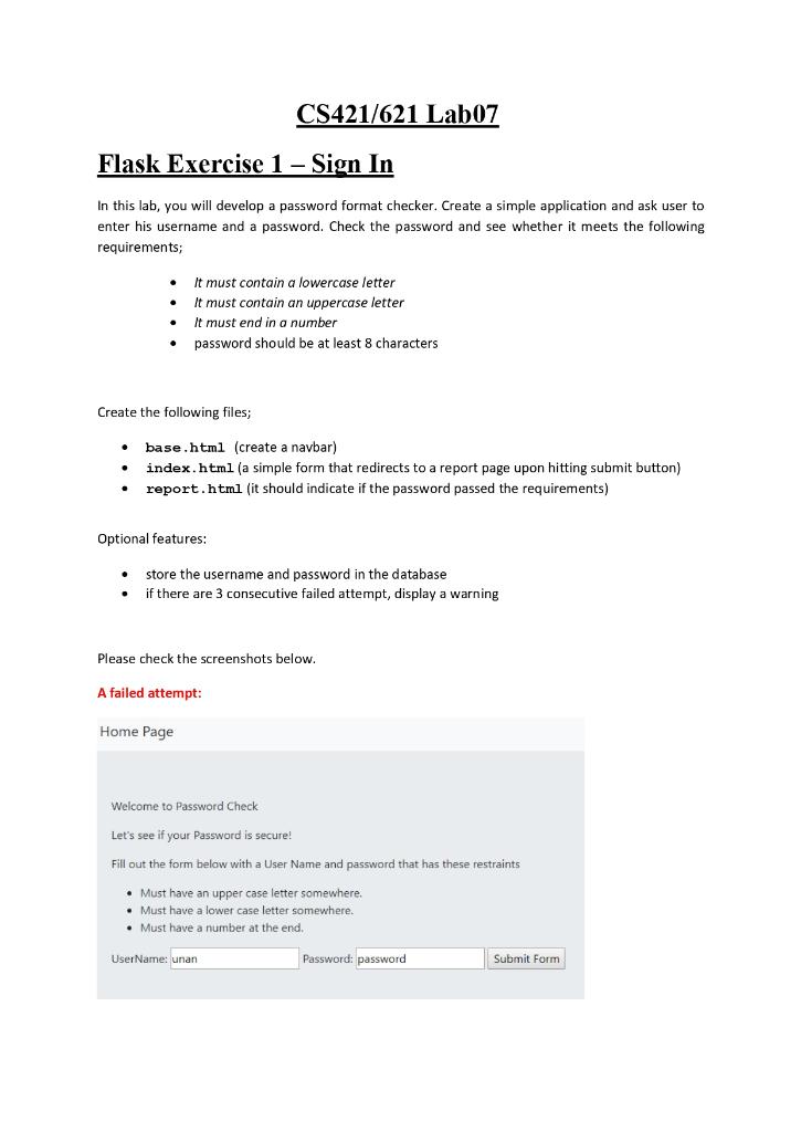Solved CS421/621 Lab07 Flask Exercise 1 - Sign In In this | Chegg.com