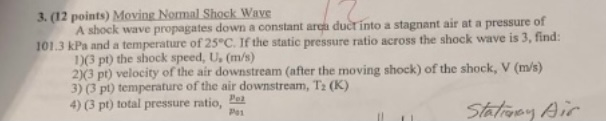 Solved 3.(12 points) Moving Normal Shock Wave A shock wave | Chegg.com