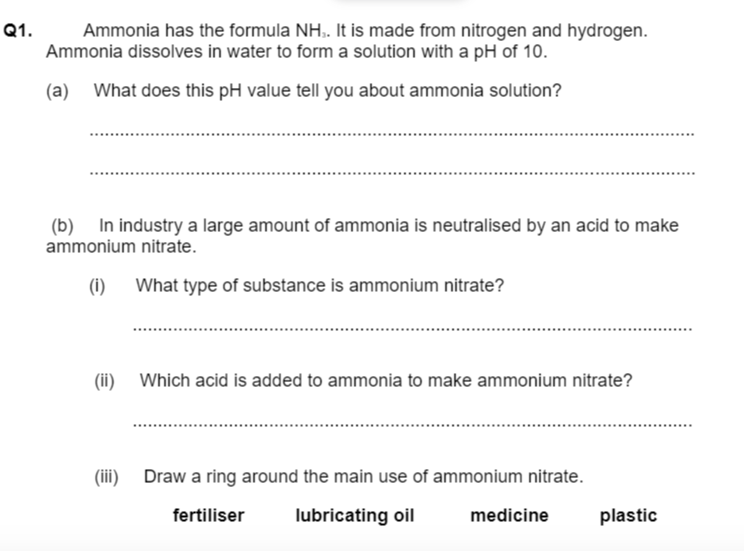 Solved Q1. Ammonia has the formula NH. It is made from | Chegg.com